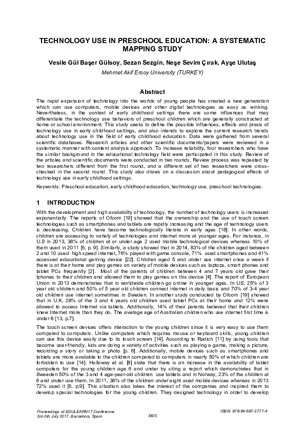 (PDF) TECHNOLOGY USE IN PRESCHOOL EDUCATION: A SYSTEMATIC MAPPING STUDY