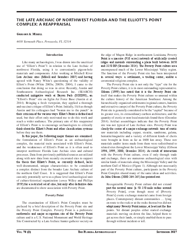 (PDF) THE LATE ARCHAIC OF NORTHWEST FLORIDA AND THE ELLIOTT’S POINT ...