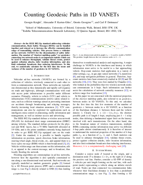 (PDF) Counting Geodesic Paths in 1D VANETs