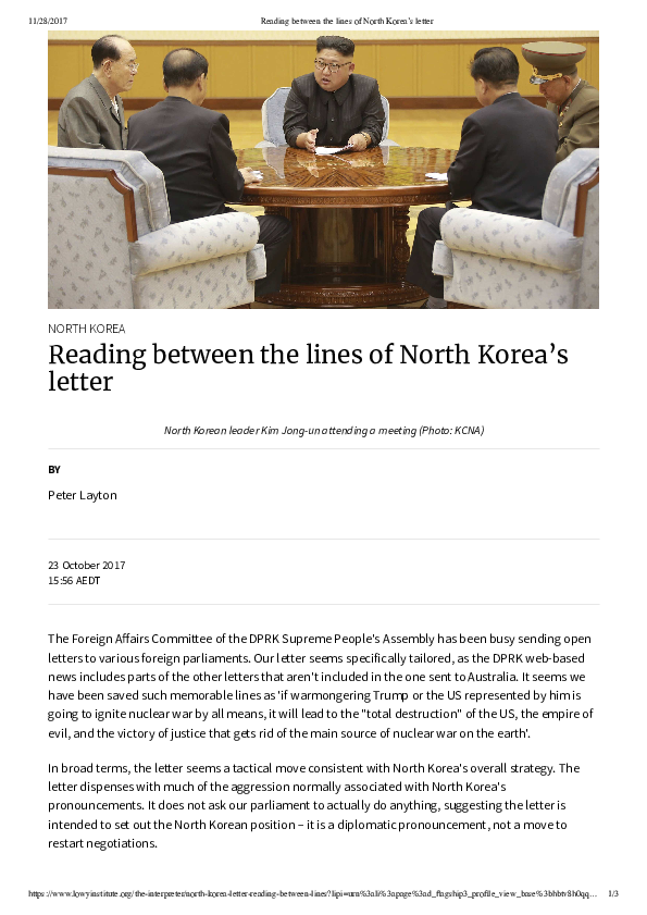 (PDF) Reading between the lines of North Koreas letter