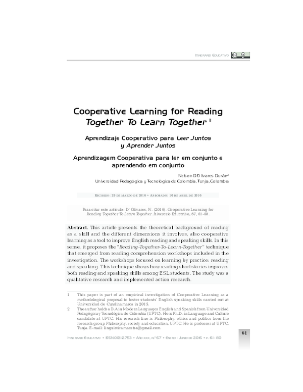 (PDF) Cooperative Learning for Reading Together To Learn Together 1 ...