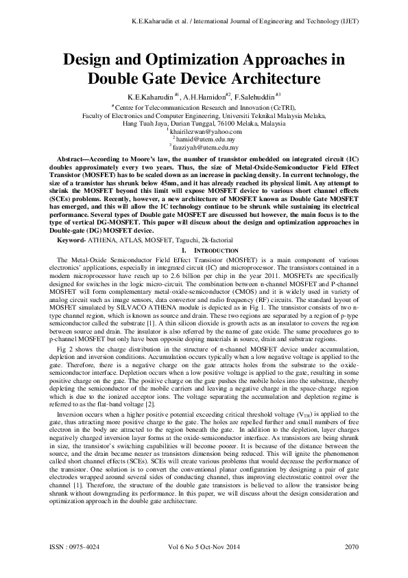 (PDF) Design and Optimization Approaches in Double Gate Device Architecture