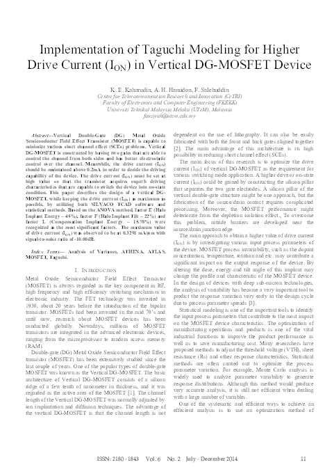 Pdf Implementation Of Taguchi Modeling For Higher Drive Current I On
