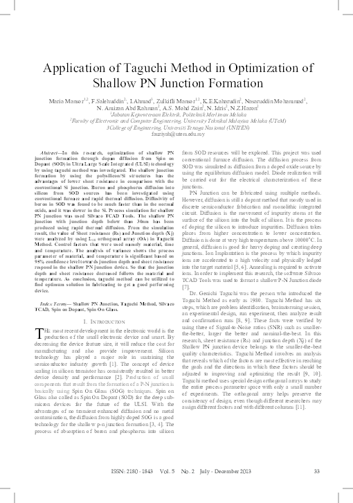 (PDF) Application of Taguchi Method in Optimization of Shallow PN ... (PDF) Application of Taguchi Method in Optimization of Shallow PN ...