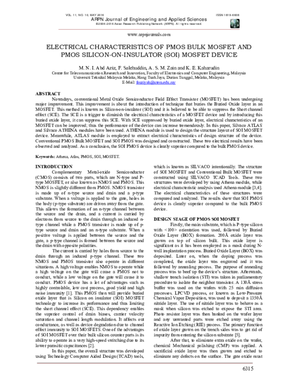 (PDF) ELECTRICAL CHARACTERISTICS OF PMOS BULK MOSFET AND PMOS SILICON ...