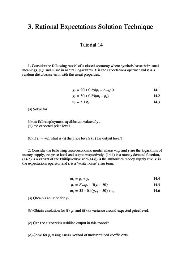 (PDF) 3. Rational Expectations Solution Technique Tutorial 14