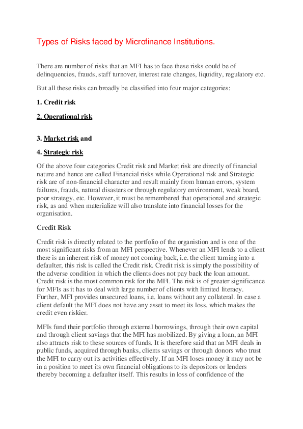 (DOC) Types of Risks faced by Microfinance Institutions