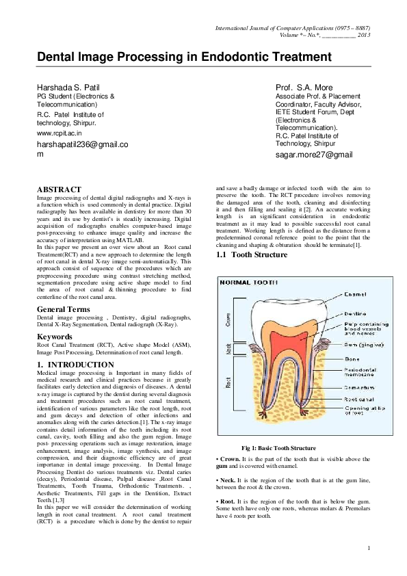 (PDF) Dental Image Processing in Endodontic Treatment