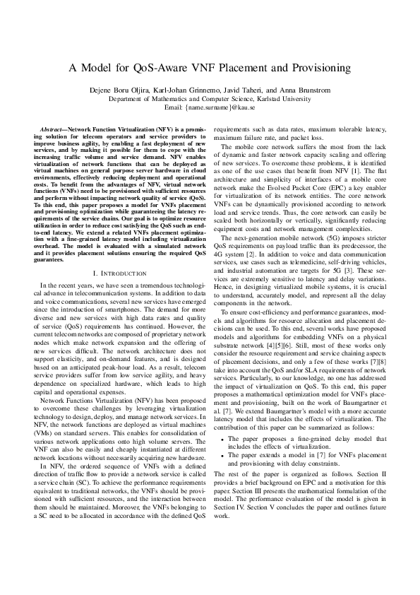 (PDF) A Model for QoS-Aware VNF Placement and Provisioning