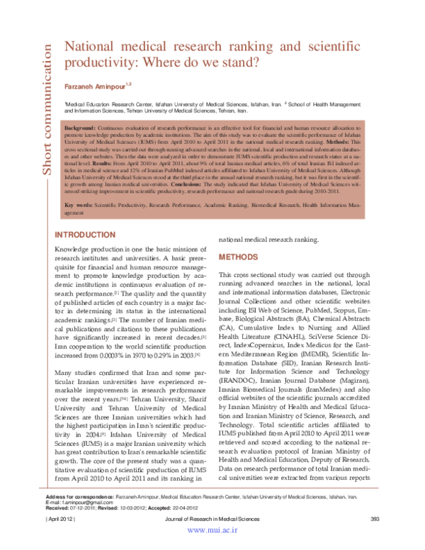(PDF) National medical research ranking and scientific productivity ...