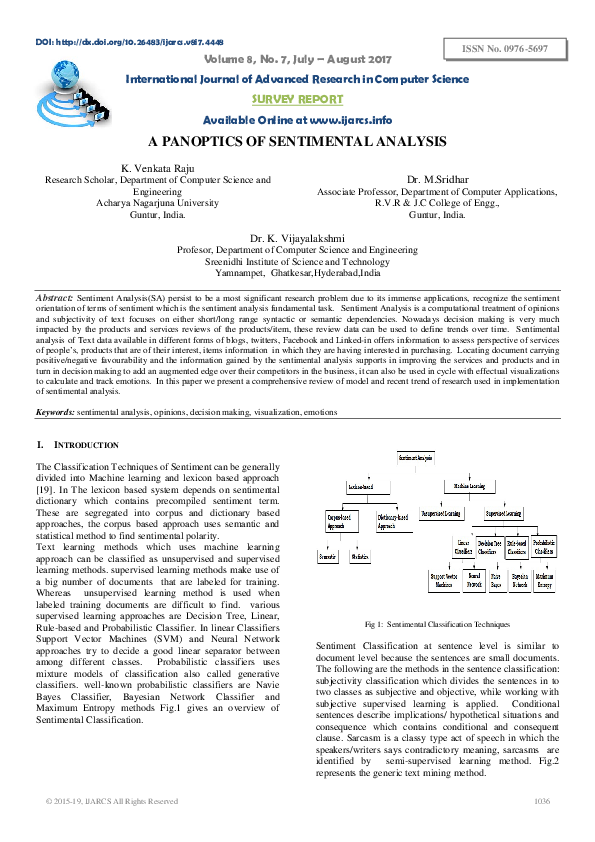 (PDF) A PANOPTICS OF SENTIMENTAL ANALYSIS