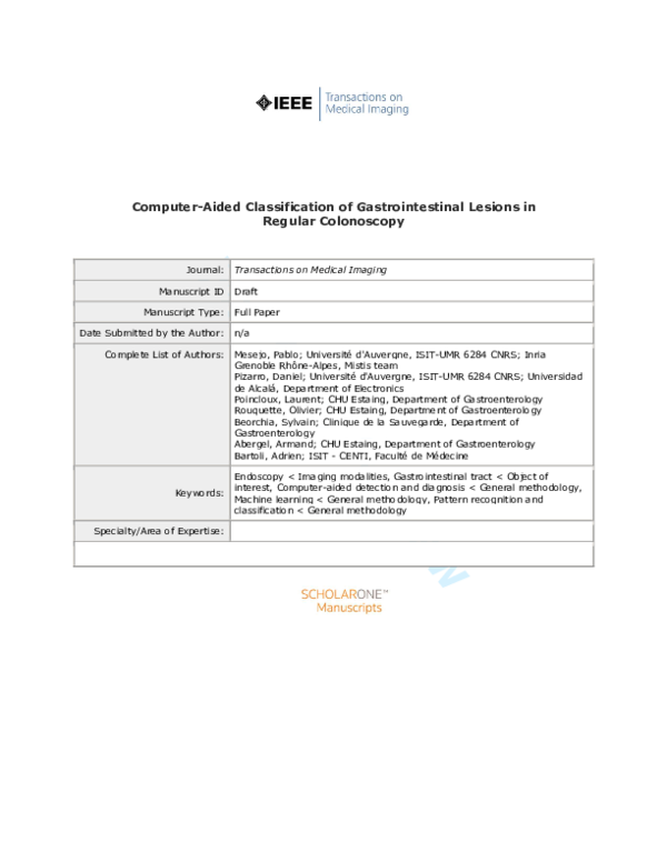 (PDF) Computer-Aided Classification of Gastrointestinal Lesions in ...
