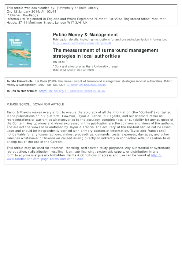 (PDF) Public Money & Management The measurement of turnaround ...