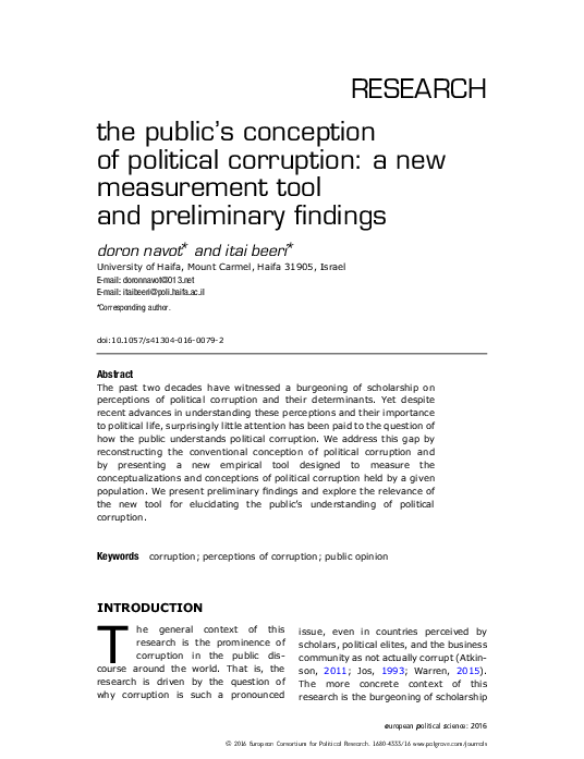 (PDF) The Publics Conception of Political Corruption