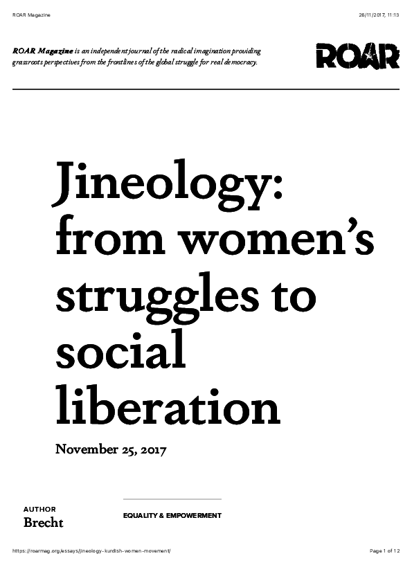 (PDF) Jineology: from women's struggles to social liberation