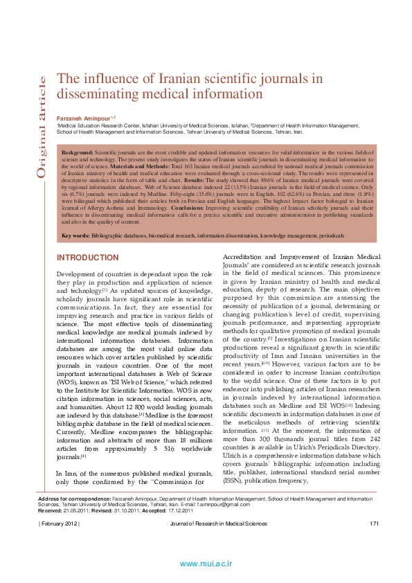 (PDF) The influence of Iranian scientific journals in disseminating ...