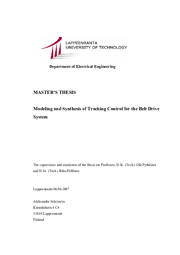 (PDF) Modeling and Synthesis of Tracking Control for the Belt Drive System