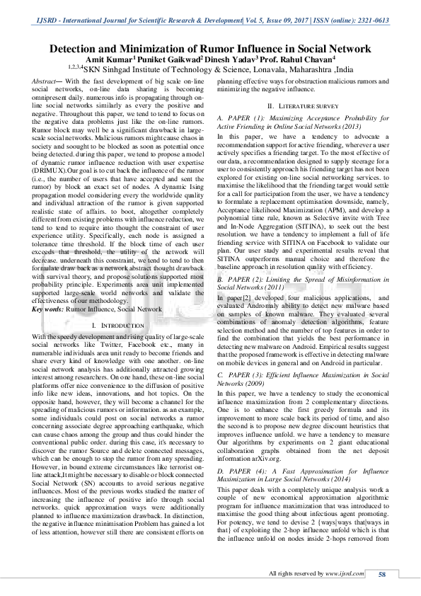 (PDF) Detection and Minimization of Rumor Influence in Social Network