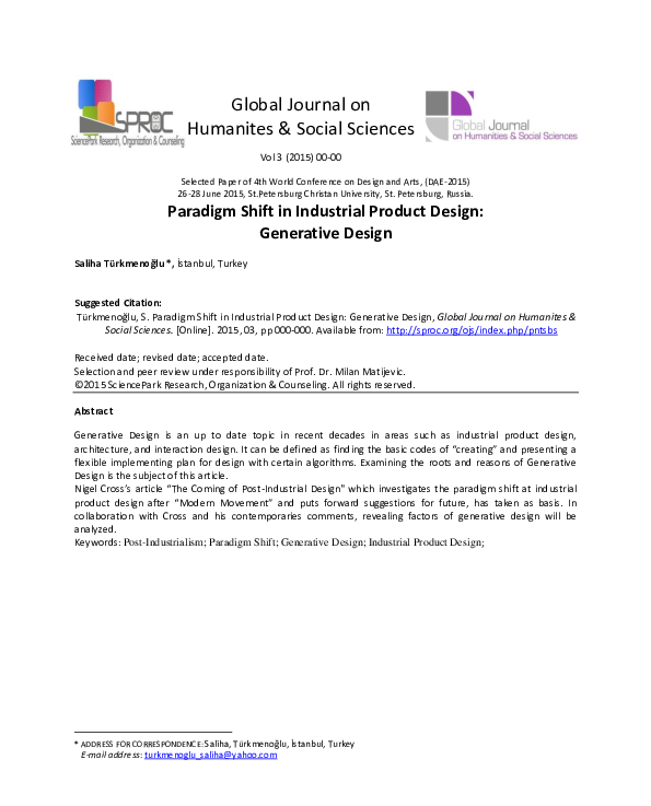 (PDF) Paradigm Shift in Industrial Product Design: Generative Design