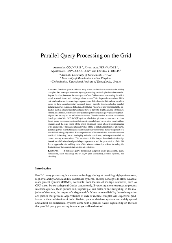 (PDF) Parallel Query Processing on the Grid