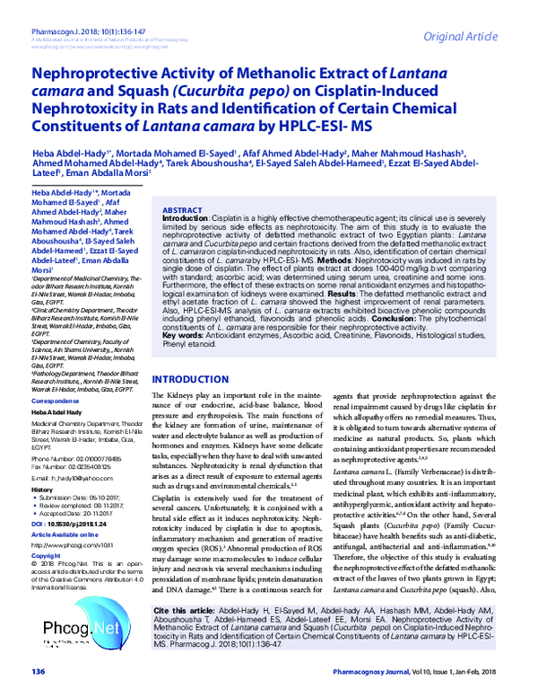 (PDF) Nephroprotective Activity of Methanolic Extract of Lantana camara and Squash (Cucurbita ...