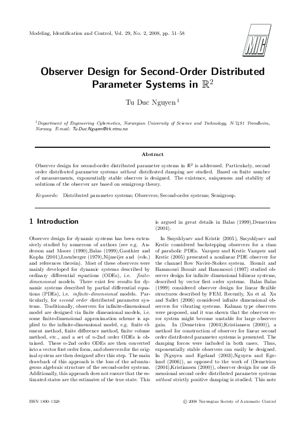 Pdf Observer Design For Second Order Distributed Parameter Systems In R2