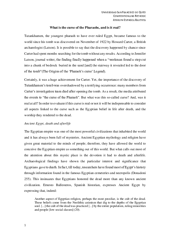 (PDF) What is the curse of the Pharaohs, and is it real?