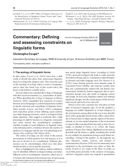 (PDF) Defining and assessing constraints on linguistic forms