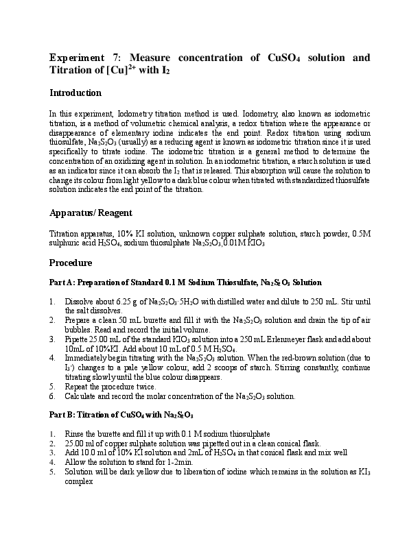 (DOC) Experiment 7: Measure concentration of CuSO 4 solution and ...