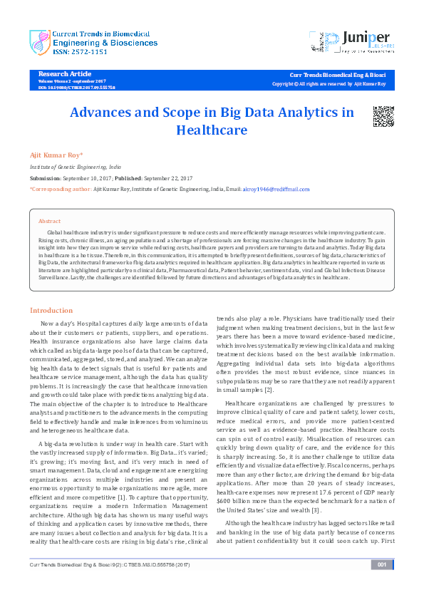 (PDF) Advances and Scope in Big Data Analytics in Healthcare