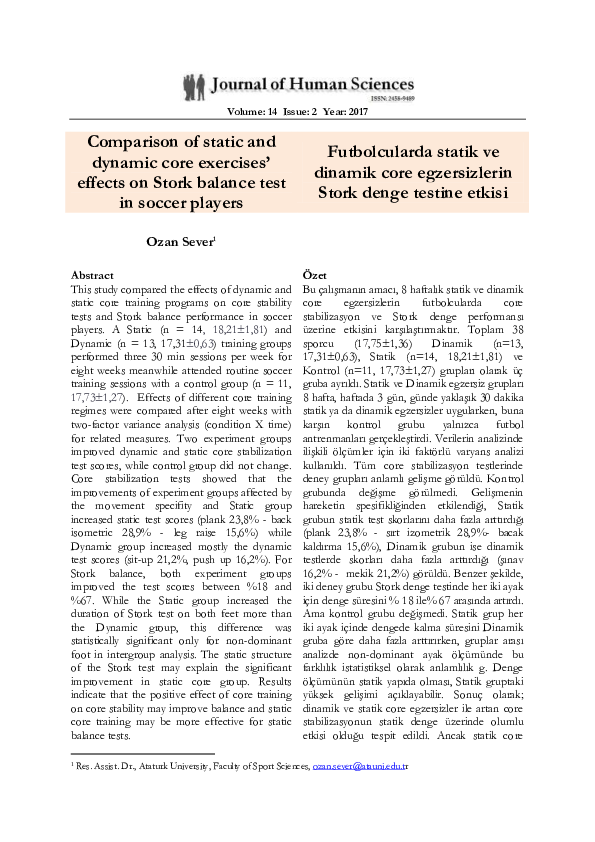 (PDF) Comparison of static and dynamic core exercises' effects on Stork ...