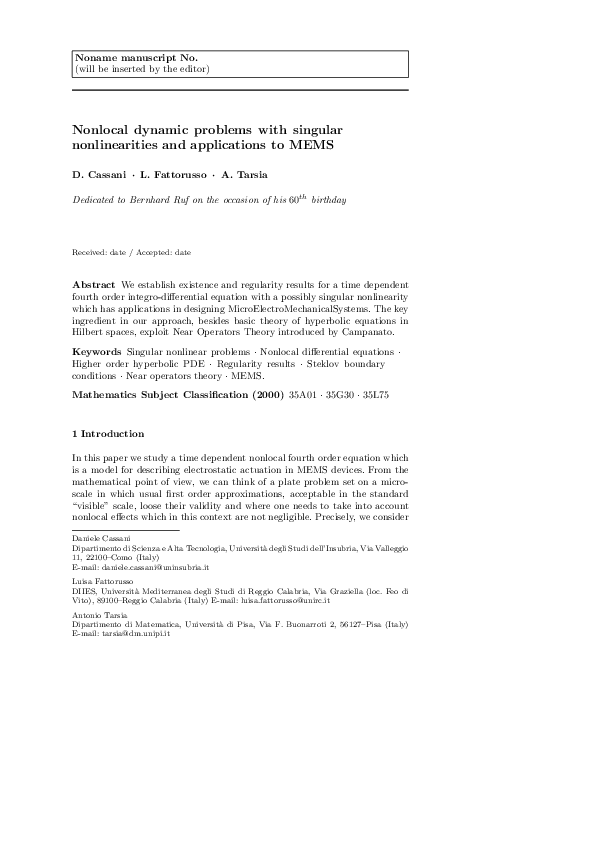 Pdf Nonlocal Dynamic Problems With Singular Nonlinearities And