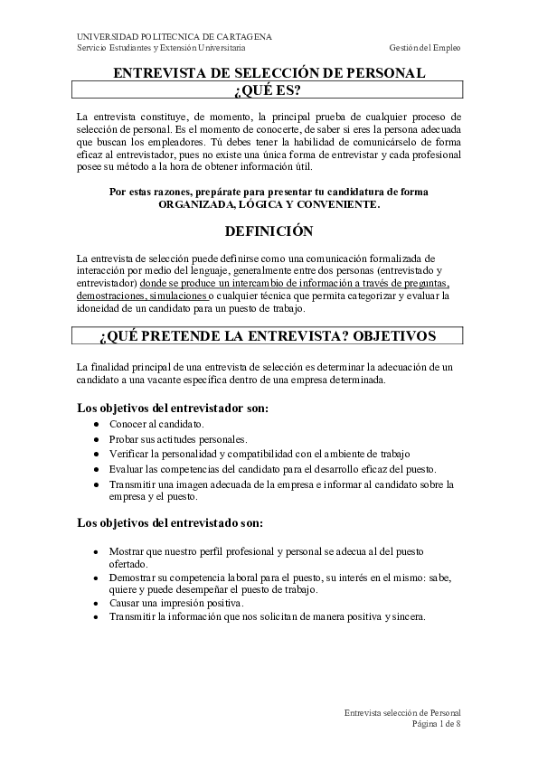 (PDF) ENTREVISTA DE SELECCIÓN DE PERSONAL ¿QUÉ ES