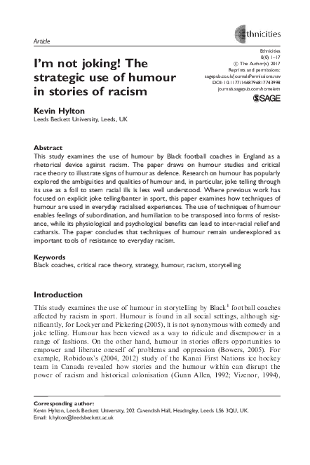 (PDF) I'm not joking! The strategic use of humour in stories of racism