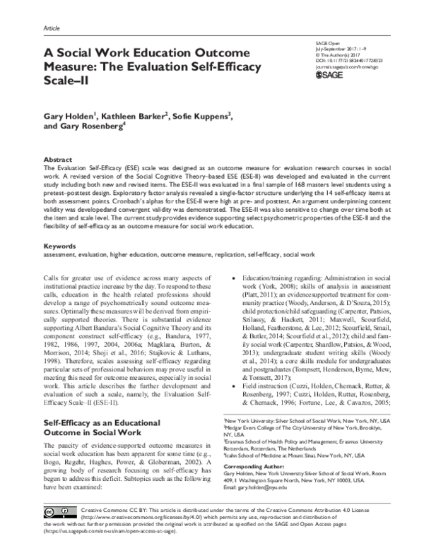 (PDF) A Social Work Education Outcome Measure: The Evaluation Self ...