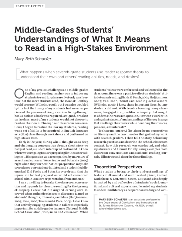 (PDF) Middle-Grades Students' Understandings of What It Means to Read ...
