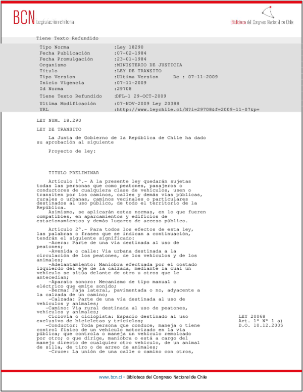 (PDF) Ley 18.290 de Tránsito