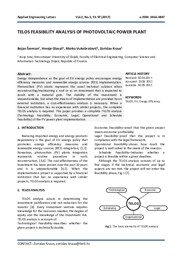 (PDF) TELOS FEASIBILITY ANALYSIS OF PHOTOVOLTAIC POWER PLANT