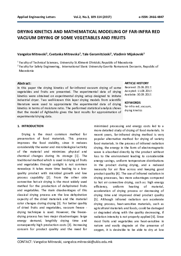 (PDF) DRYING KINETICS AND MATHEMATICAL MODELING OF FAR-INFRA RED VACUUM DRYING OF SOME ...