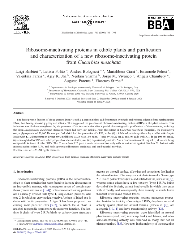 (PDF) Ribosome-inactivating proteins in edible plants and purification ...