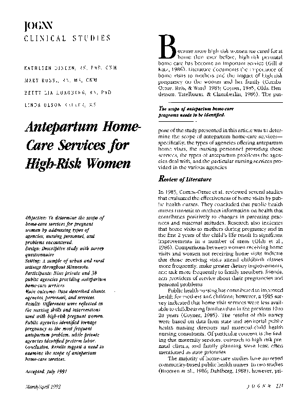 (PDF) Antepartum Home-Care Services for High-Risk Women