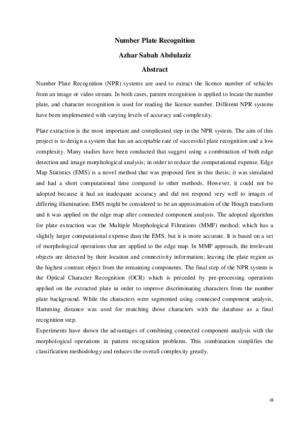 (PDF) Number Plate Recognition