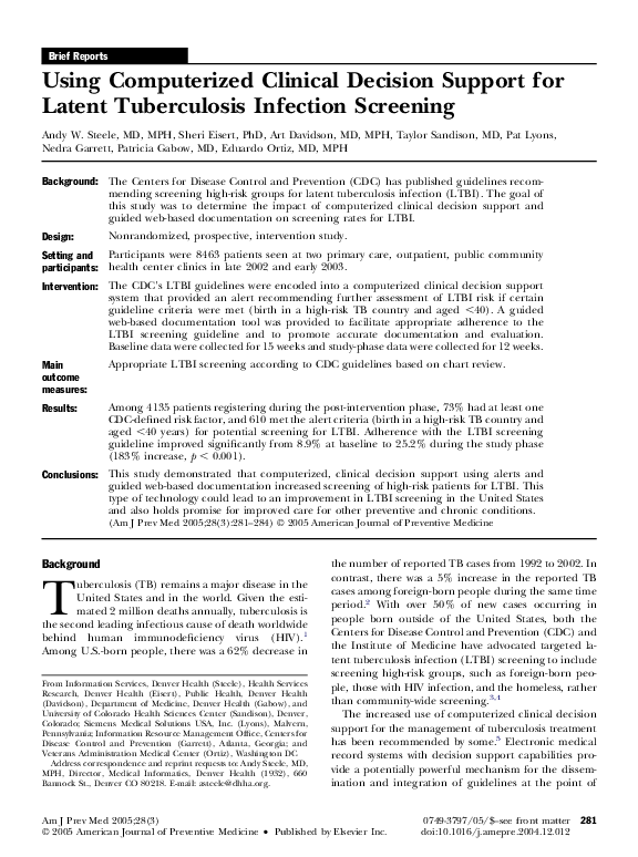 (PDF) Using computerized clinical decision support for latent ...