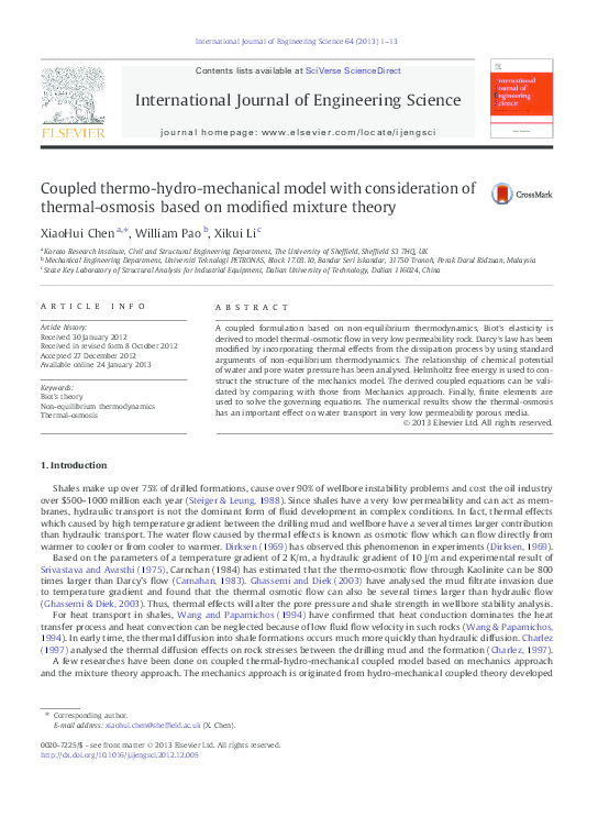 (PDF) Coupled thermo-hydro-mechanical model with consideration of thermal-osmosis based on ...