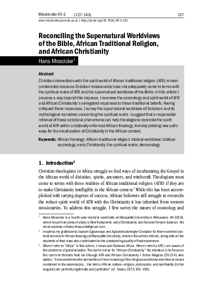 (PDF) Reconciling the Supernatural Worldviews of the Bible, African ...