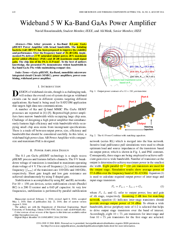 (PDF) Wideband 5 W Ka-Band GaAs Power Amplifier