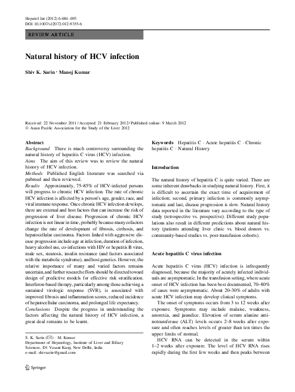(PDF) Natural history of HCV infection
