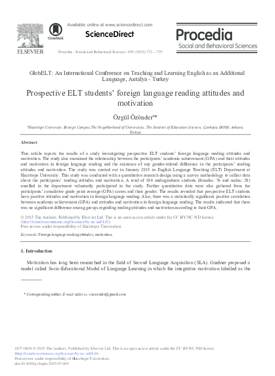 (PDF) Prospective ELT students' foreign language reading attitudes and motivation
