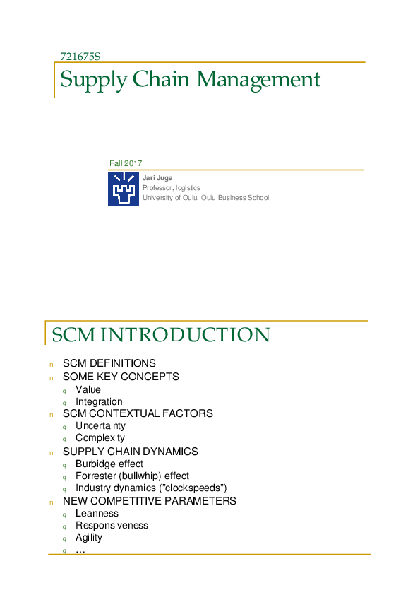 (PDF) Supply Chain Management