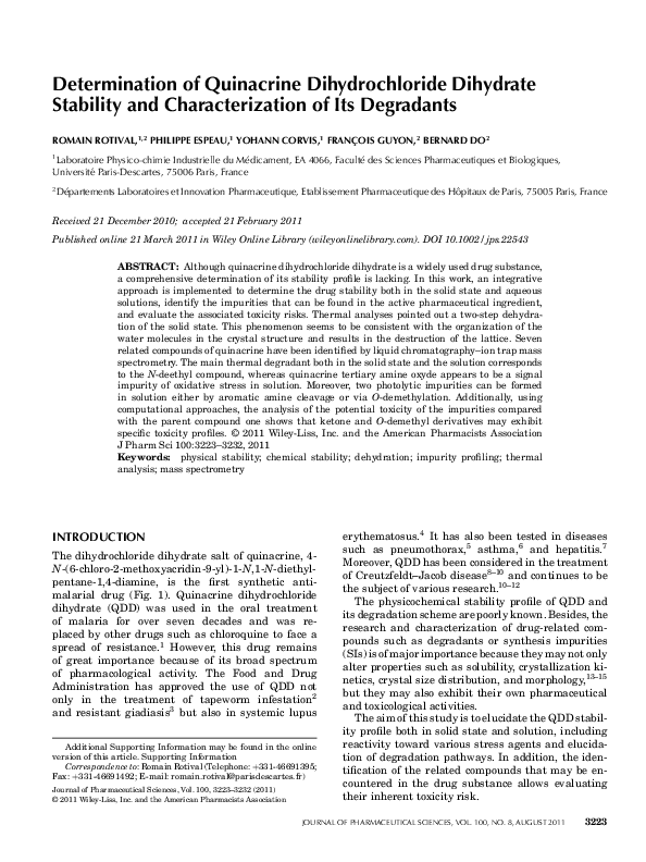 (PDF) Determination of quinacrine dihydrochloride dihydrate stability ...